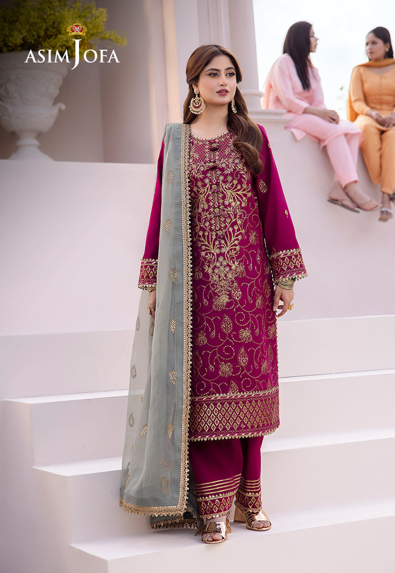 AJCFD-12 EMBROIDERED BOSKI SILK STITCHED 3 PCS – Asim Jofa