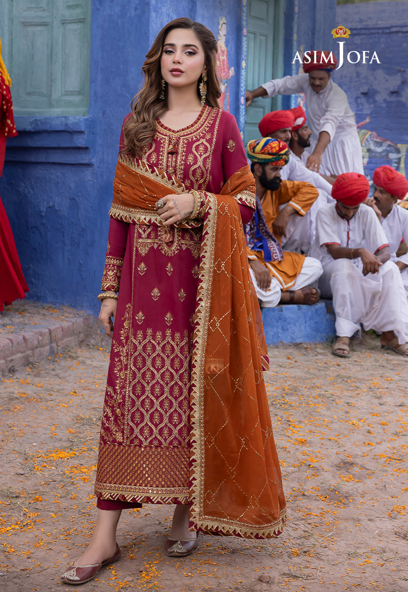 AJAB-20 DESIGNERS EMBROIDERED STITCHED 3 PCS – Asim Jofa