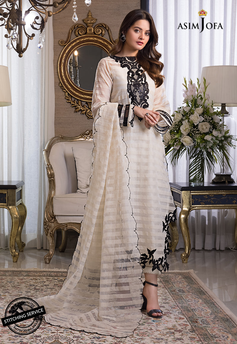 AJIM-02 EMBROIDERED KARANDI LINES AND ORGANZA 3 PCS – Asim Jofa