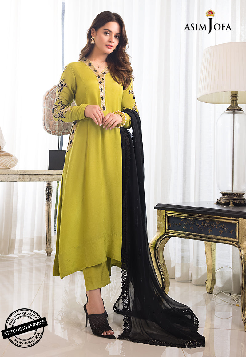 AJIM-18 EMBROIDERED RAW SILK 3 PCS – Asim Jofa