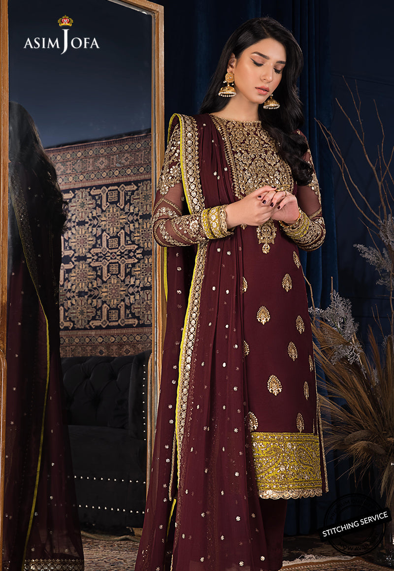 AJRE-08 EMBROIDERED CHIFFON 3 PCS – Asim Jofa