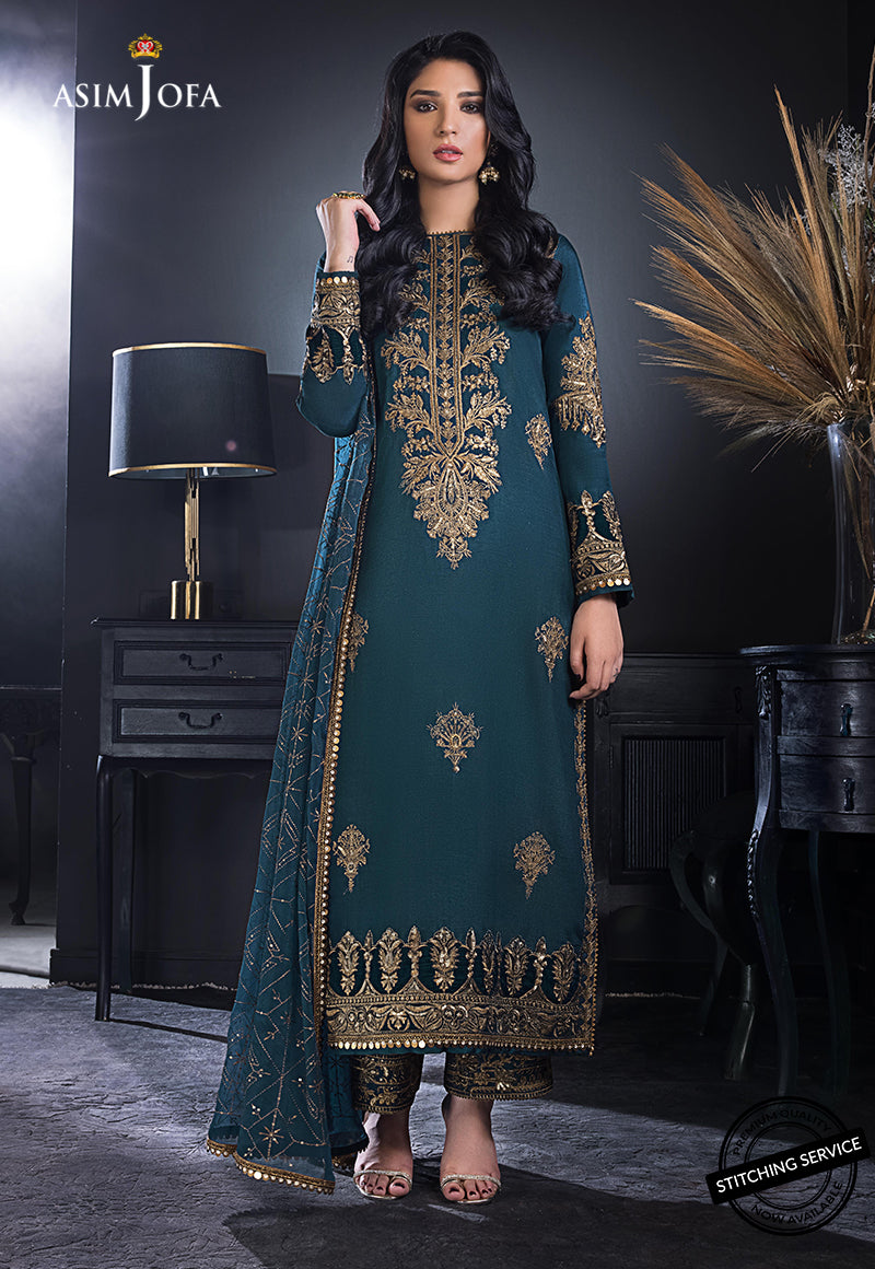AJRE-09 EMBROIDERED COTTON SILK 3 PCS – Asim Jofa